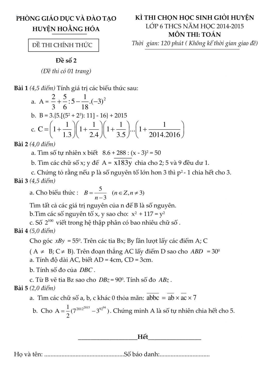 50 Đề thi HSG toán 6 được tổng hợp và có lời giải đầy đủ