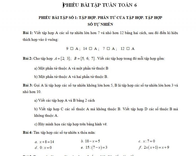 Phiếu bài tập cuối tuần Toán 6 sách Cánh diều (Cả năm) File Word