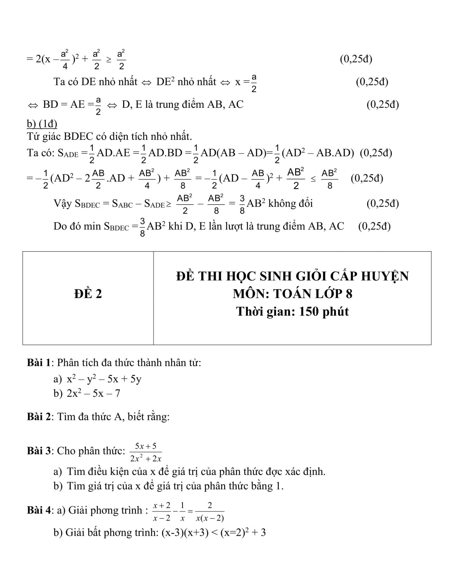 16 Đề thi HSG Toán 8 cấp huyện mới nhất